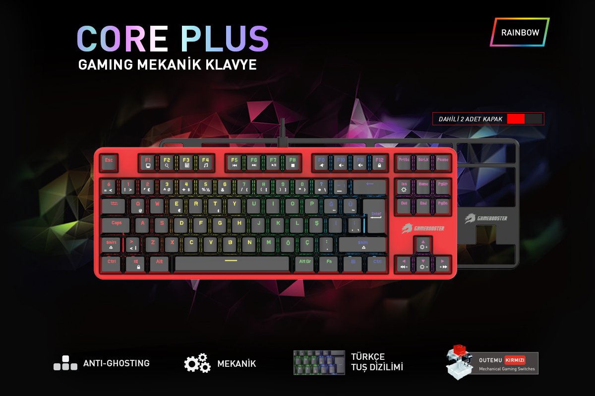 GAMEBOOSTER CORE PLUS GM06B PLUS RAINBOW AYDINLATMALI MEKANİK OYUNCU KLAVYESİ